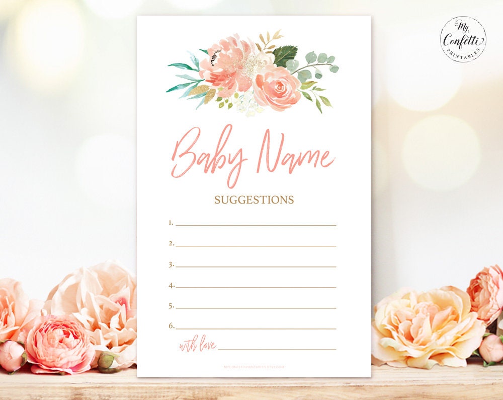 Printable Baby Name Suggestions Sign and Cards, Peach Blush Floral ...