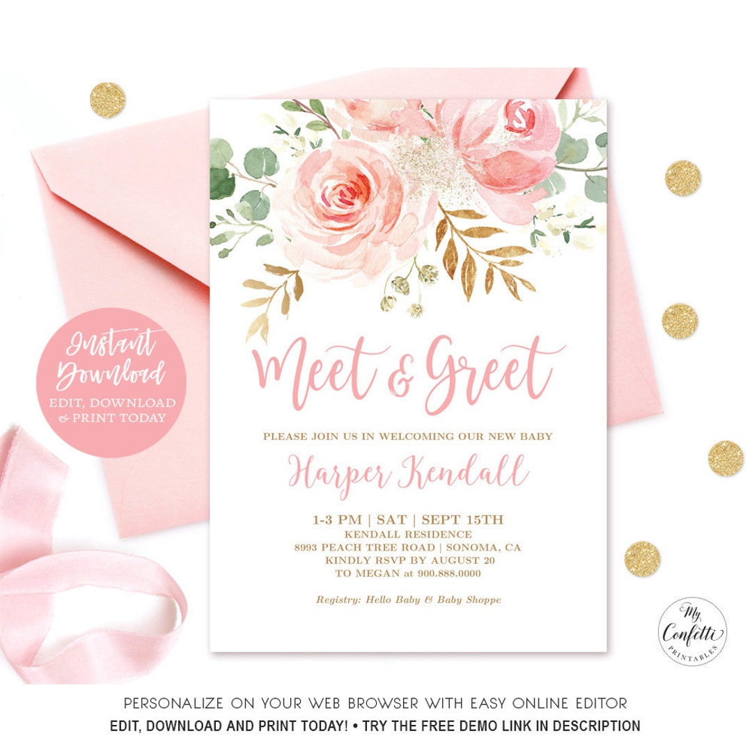 Meet & Greet Invitation, EDITABLE, Printable Meet the Baby Invitation ...