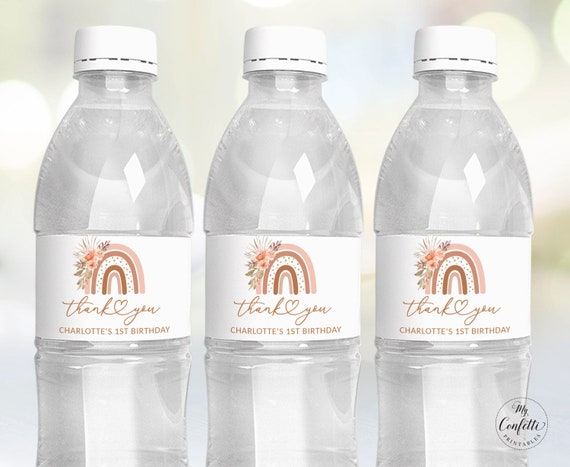Pink Boho Rainbow Water Bottle Labels Printable Water Bottle - Etsy
