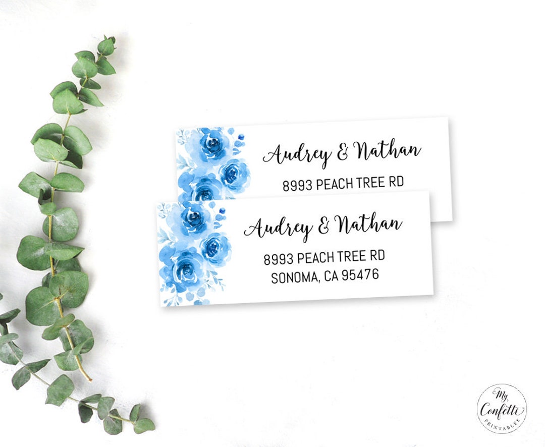 Editable Address Label Template, 2.625"x1" Label Size, Small, Blue ...