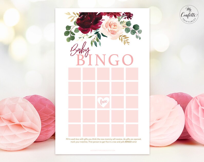 Pink Burgundy Floral Baby Shower Game BUNDLE Six Printable - Etsy