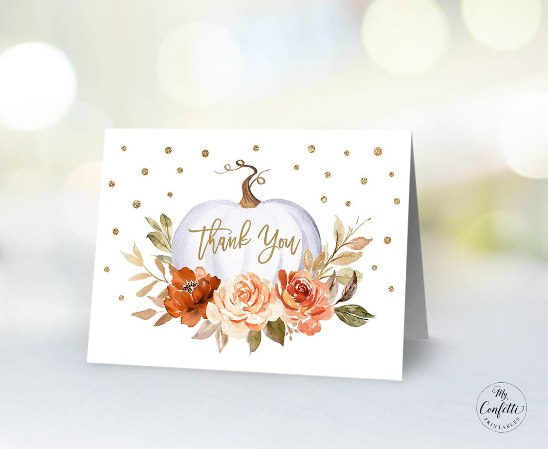 Autumn Pumpkin Thank You Card, Printable Thank You Cards, Baby Shower ...