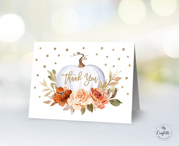 Autumn Pumpkin Thank You Card Printable Thank You Cards Baby | Etsy