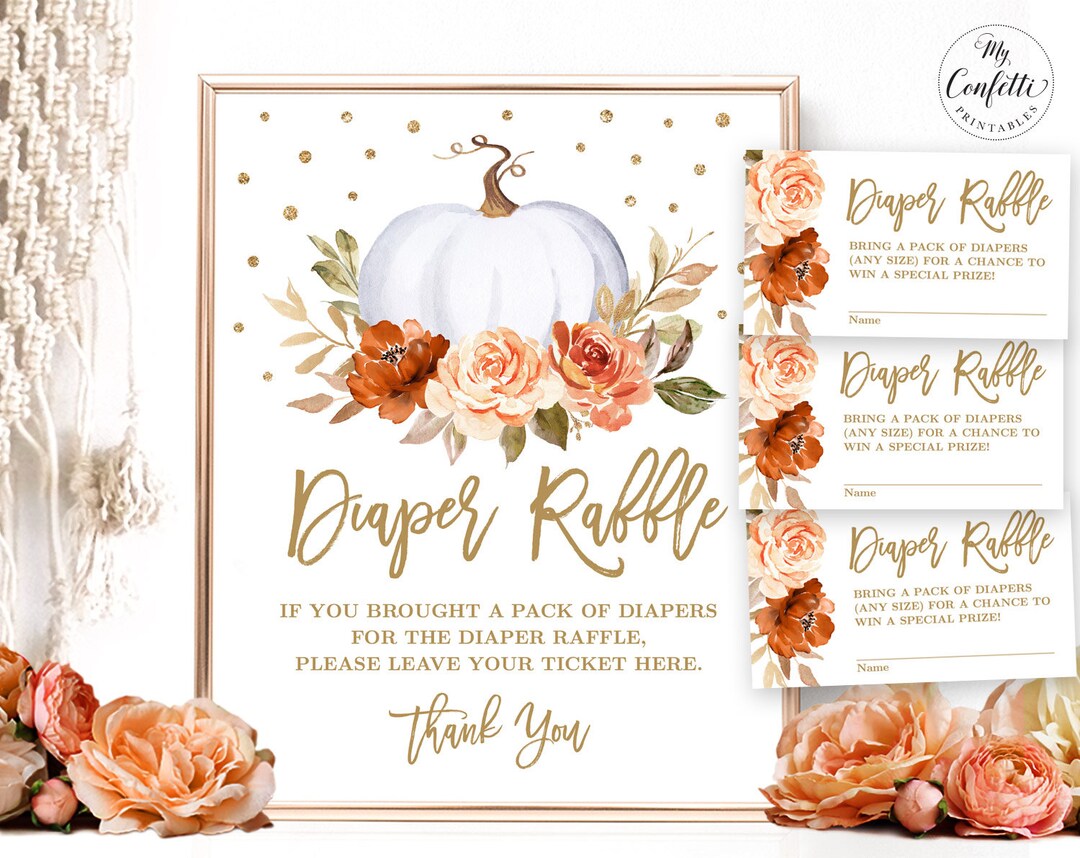 Printable Diaper Raffle Sign & Tickets, Fall Diaper Raffle Sign and ...