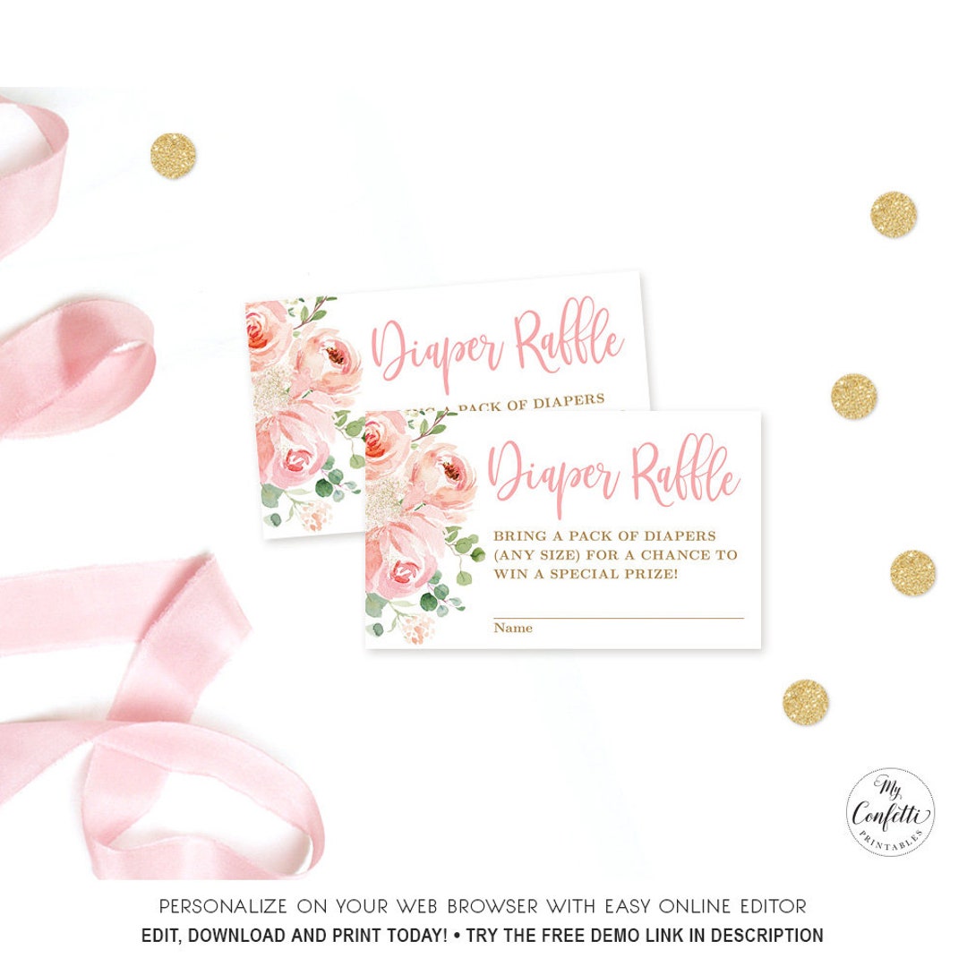 Blush Pink Floral Baby Shower Diaper Raffle Tickets, Printable Diaper ...