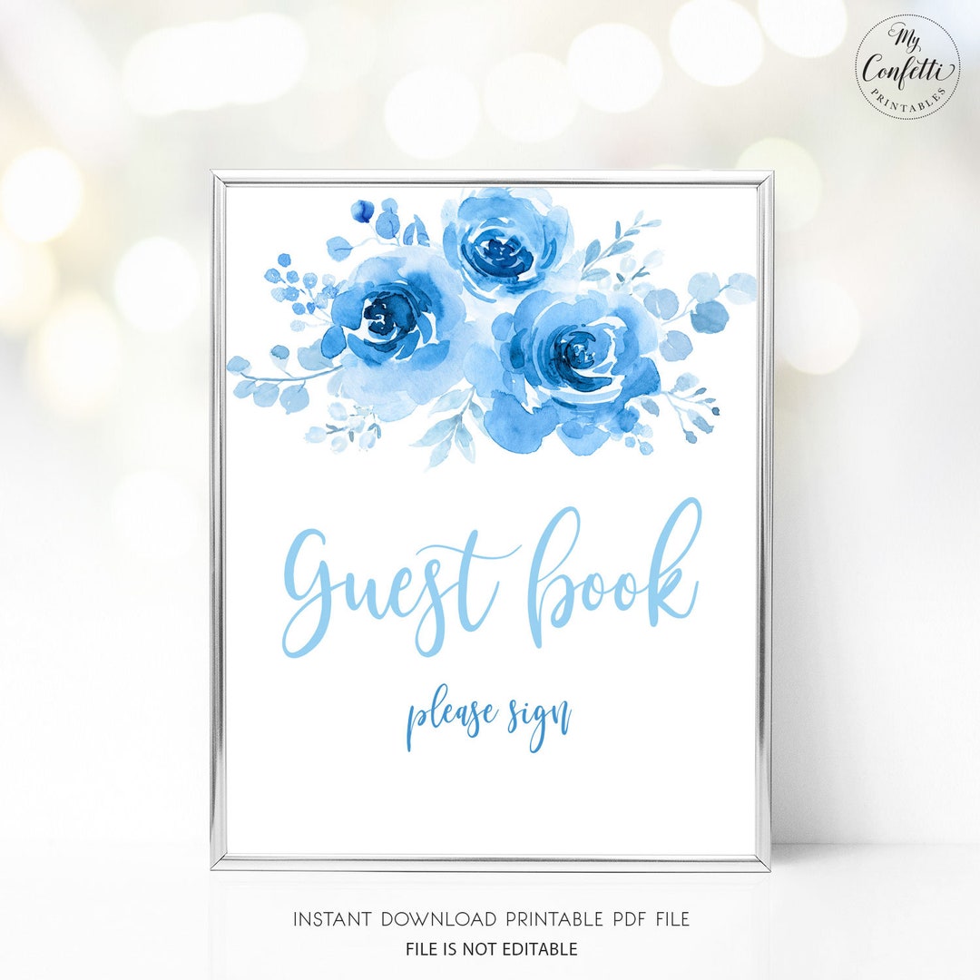 Baby Shower Guest Book Sign, Printable Party Guest Book Sign, Blue ...