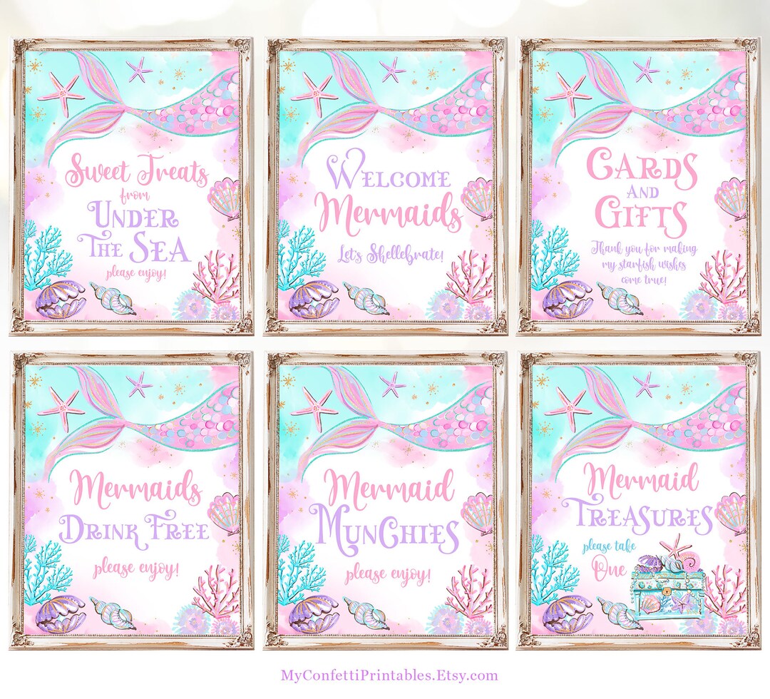 Mermaid Birthday Sign Bundle, Six Printable Birthday Sign Set, 8x10 ...