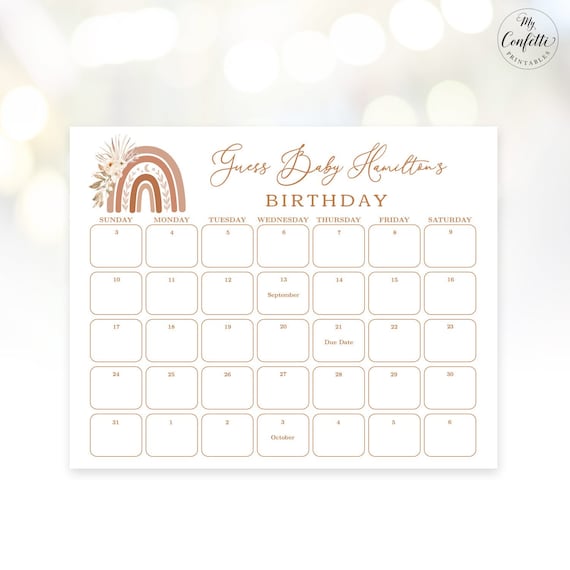 Boho Rainbow Due Date Calendar Game Sign Printable Baby - Etsy