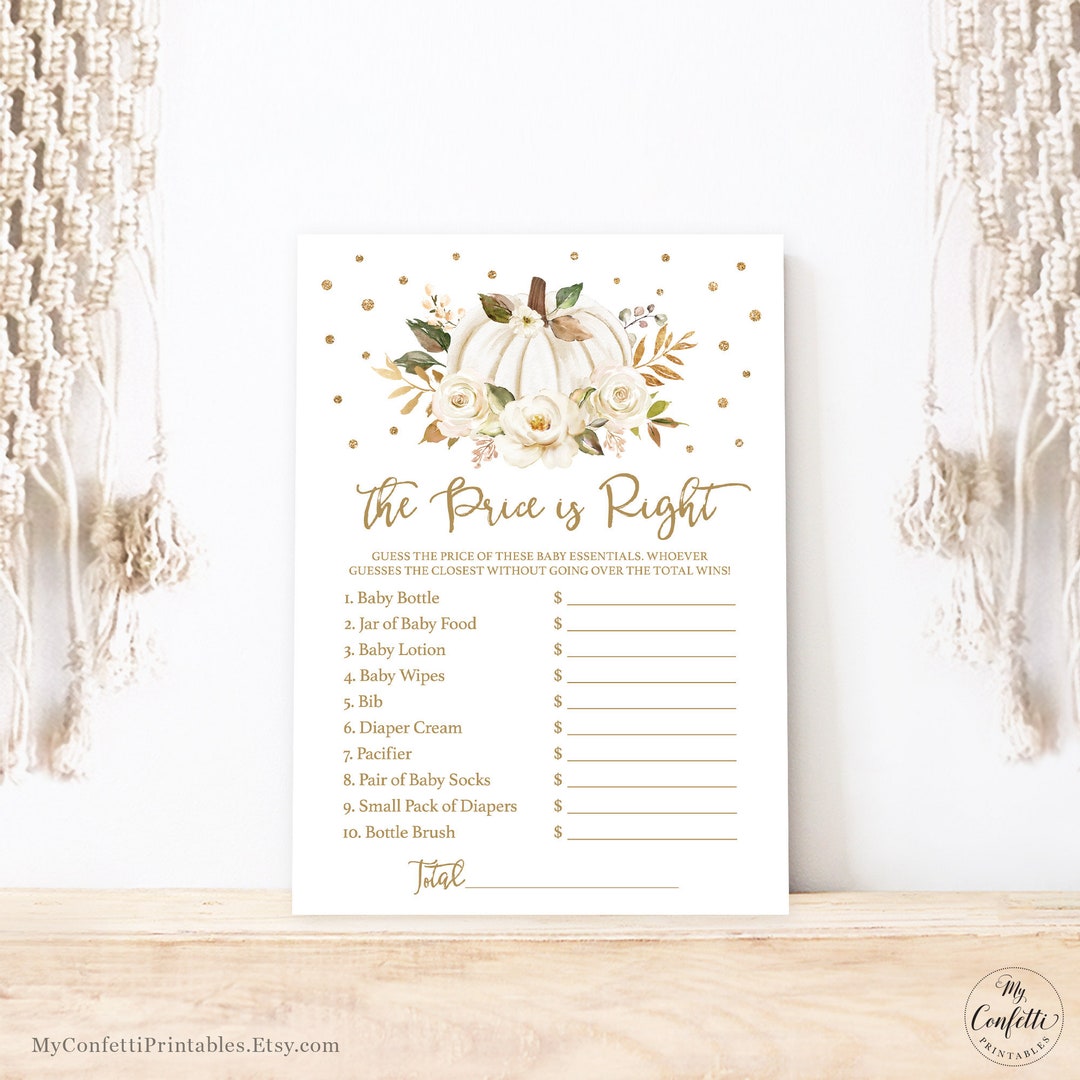 The Price is Right Baby Shower Game, Printable Baby Game, White Pumpkin ...