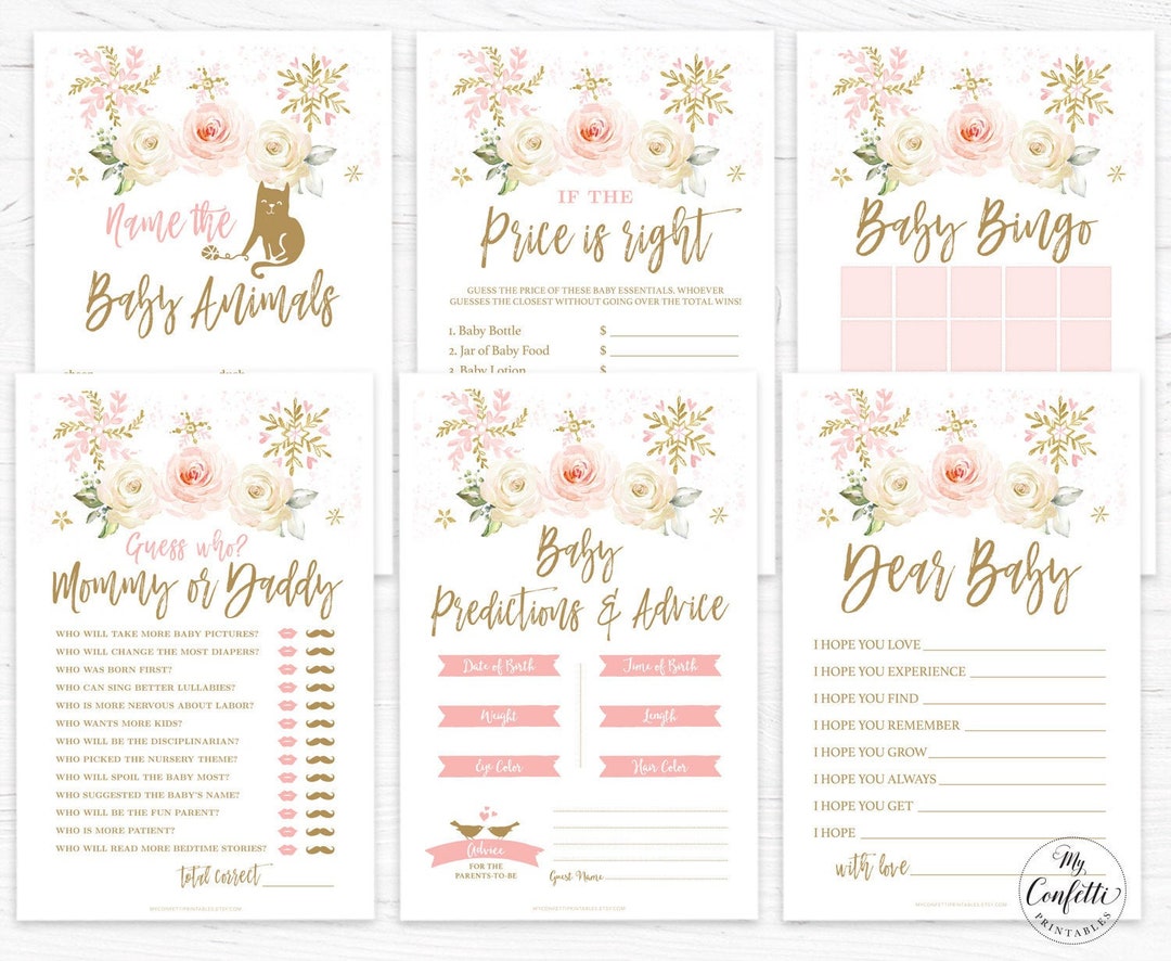 Winter Baby Shower Game BUNDLE, Six Printable Baby Shower Games, Baby ...