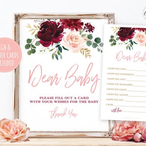 Dear Baby Sign and Note Cards, Printable Baby Shower Game, Dear Baby ...