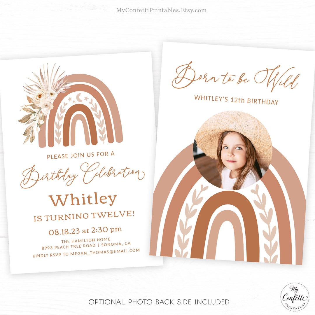 ANY AGE Boho Rainbow Birthday Invitation, Printable Birthday Invitation ...