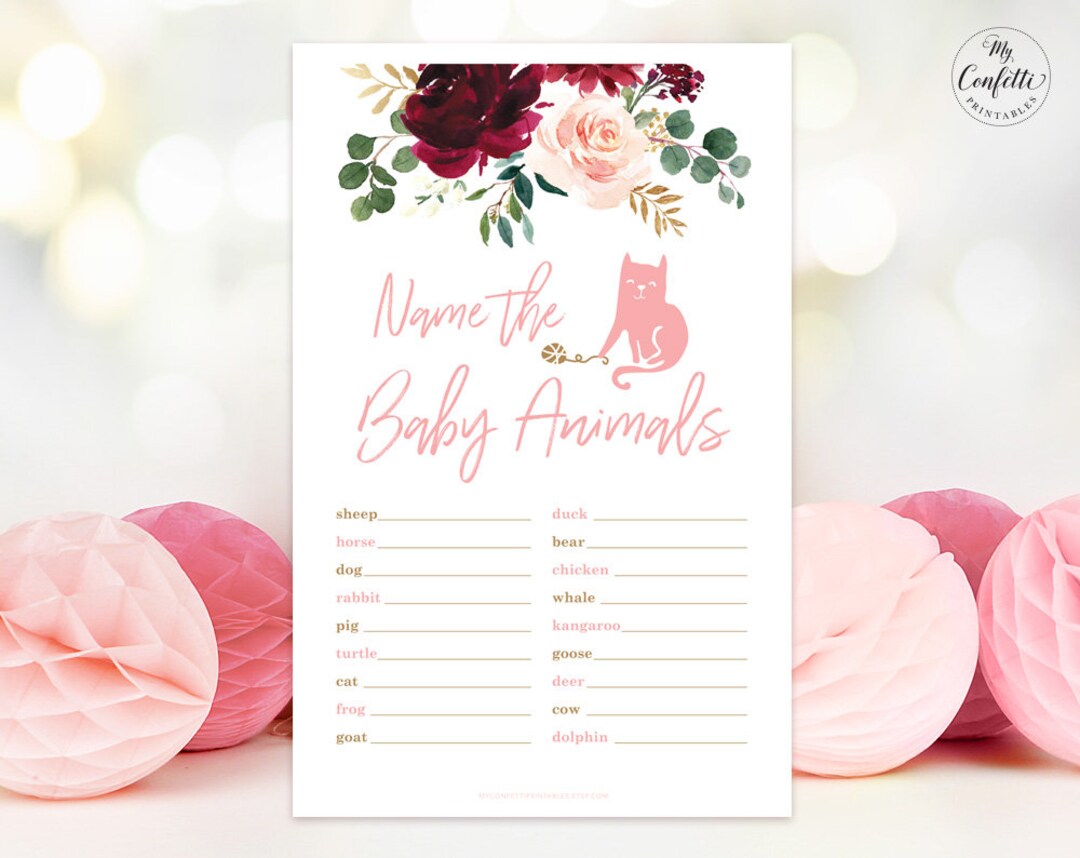 Name the Baby Animals Printable Baby Shower Game, Printable Pink ...