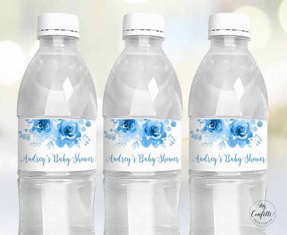 Blue Floral Water Bottle Labels Printable Water Bottle Label | Etsy
