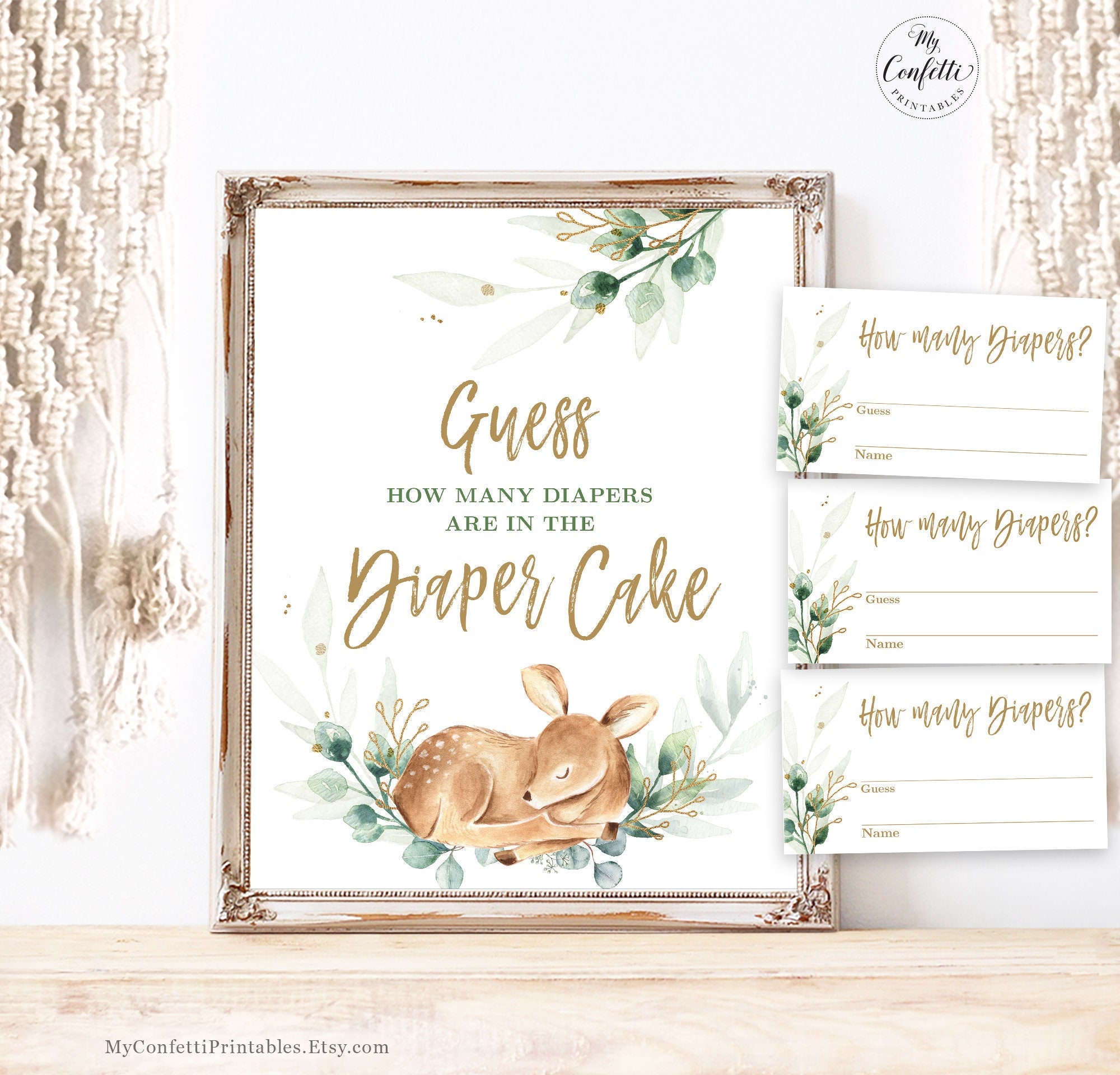 Diaper Cake Guessing Game Sign and Answer Cards, Printable Baby Shower ...