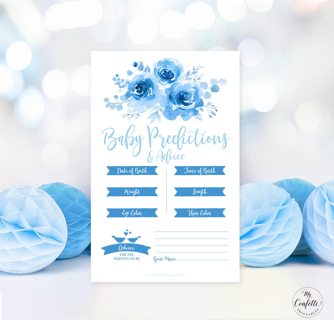 Baby Shower Game, Printable Baby Predictions & Advice Game, Blue Floral ...