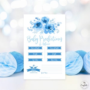 Baby Shower Game, Printable Baby Predictions & Advice Game, Blue Floral ...