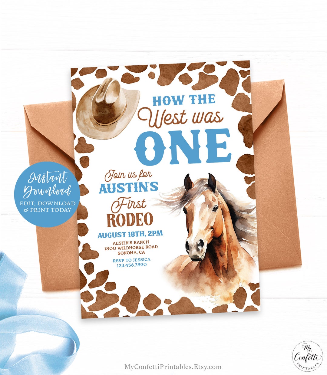 Editable First Rodeo Birthday Invitation Template, Cowboy, Boy 1st ...