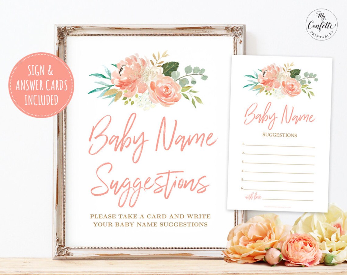 Printable Baby Name Suggestions Sign and Cards Peach Blush - Etsy