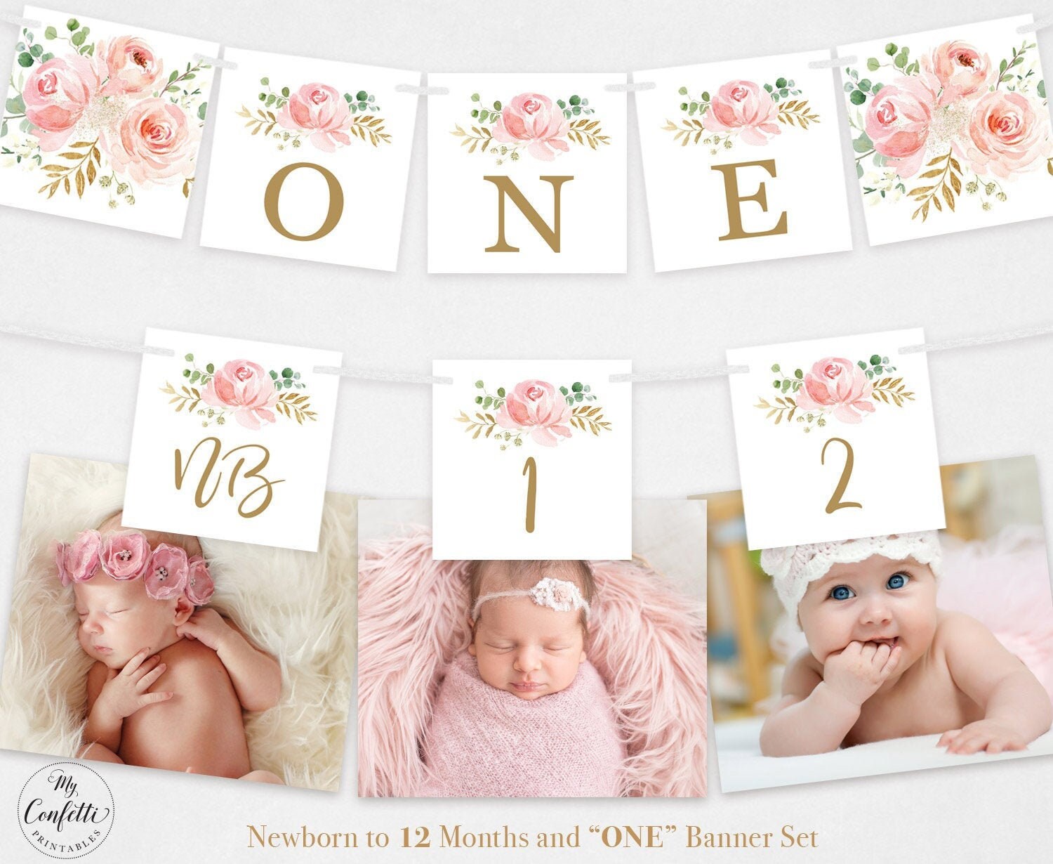 Baby Milestone Banner Set, Newborn to 12 Months Banner, Pink or Gold ...