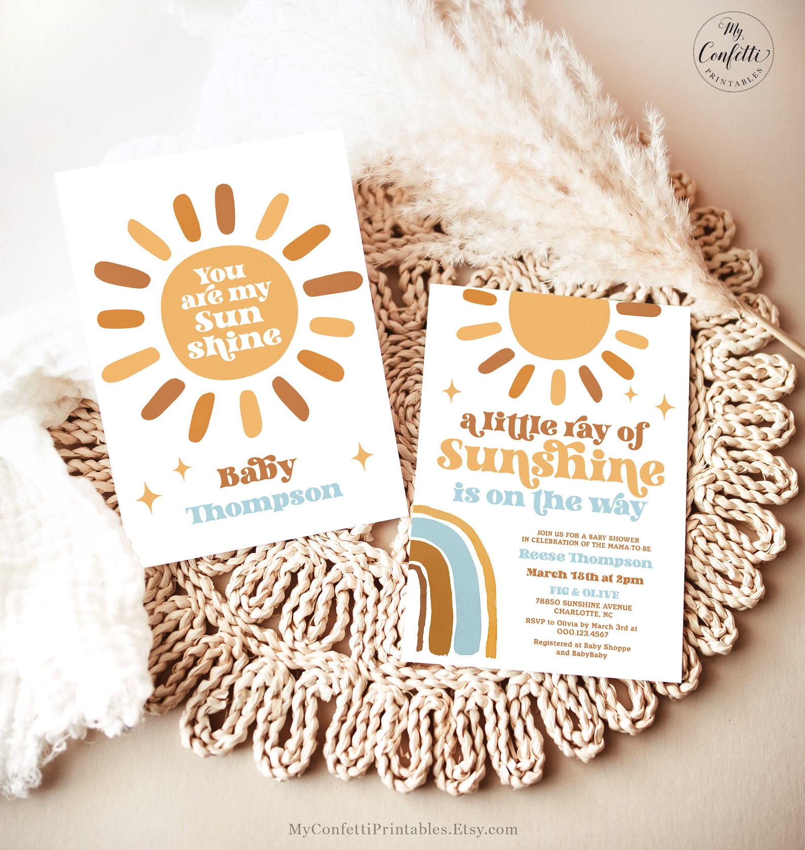 A Little Ray of Sunshine Baby Shower Invitation Bundle Template ...
