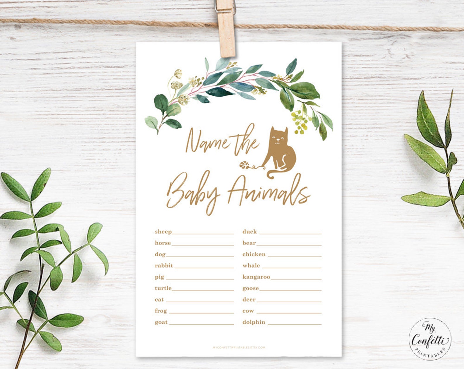 Baby Shower Game Name the Baby Animals Printable Baby Shower | Etsy