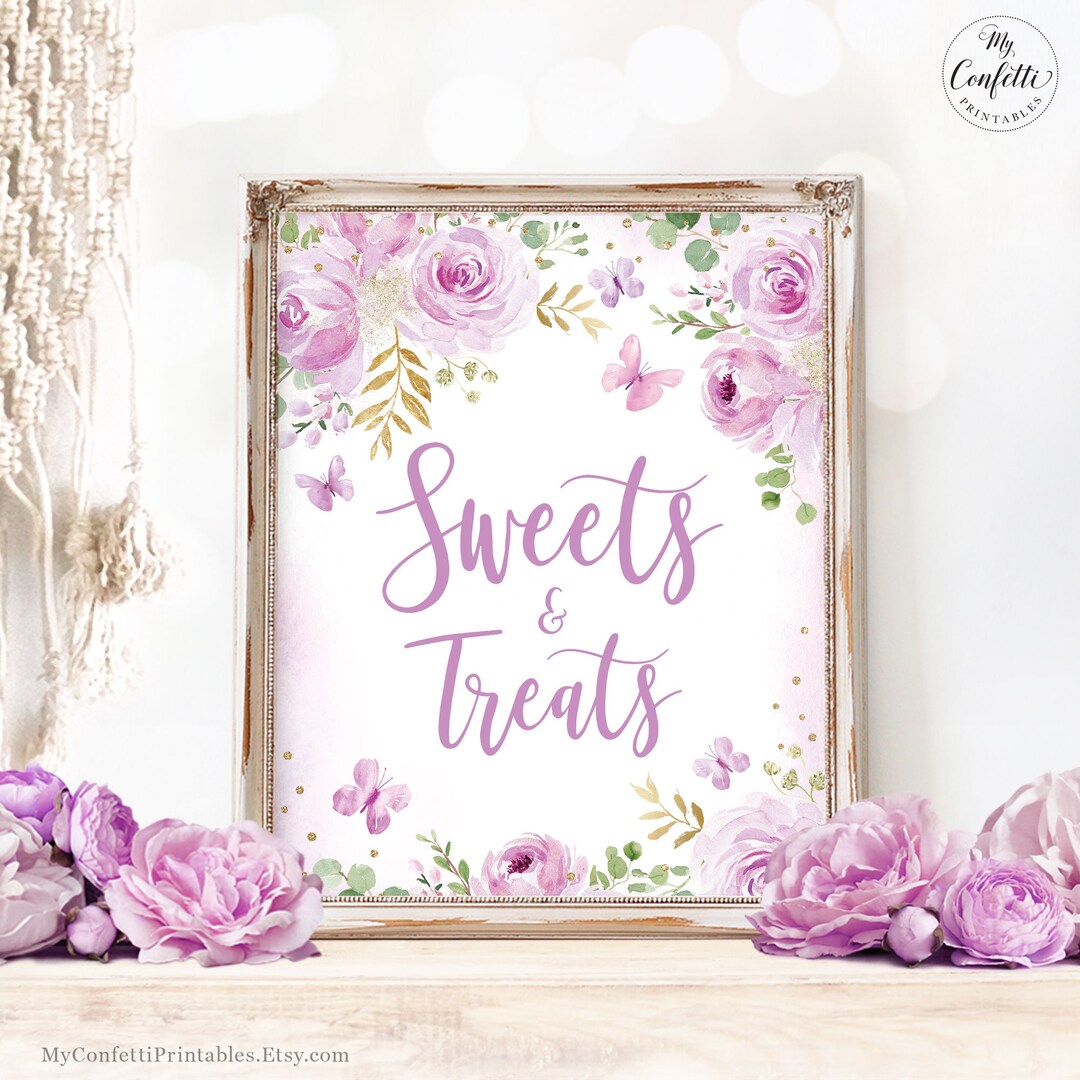 Sweets & Treats Sign, Printable Desserts Sign, Lavender, Lilac ...