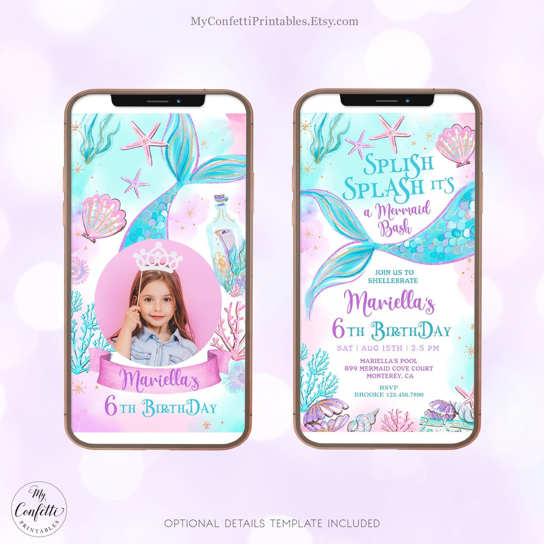 Mermaid Digital Birthday Invitation Template, Any AGE, Editable, Pool ...