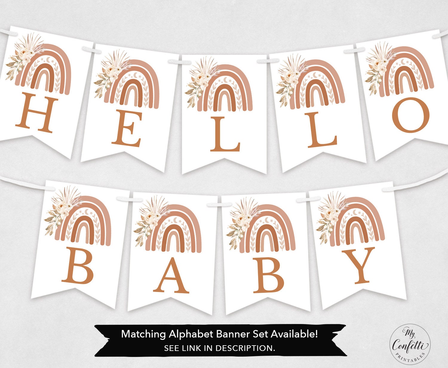 Boho Rainbow Baby Shower Invitation, Printable Baby Shower Invitation ...