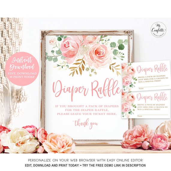 Editable Diaper Raffle Set Gender Neutral Diaper Raffle Sign & Ticket ...