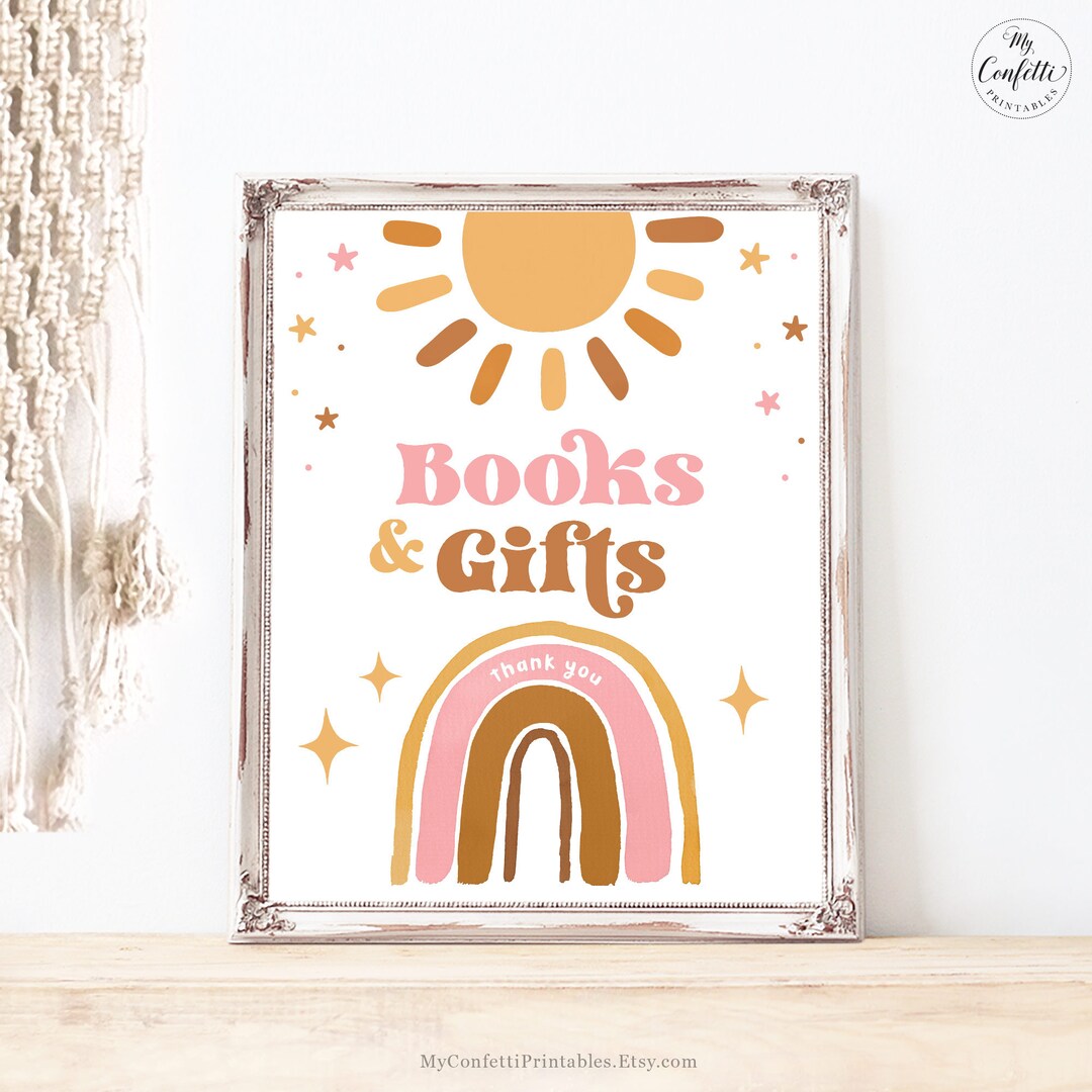 Books & Gifts Sign, Printable Books and Gifts Sign, Sunshine, Rainbow ...