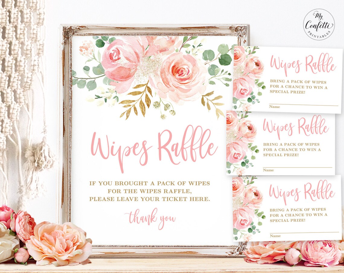 Baby Shower Wipes Raffle Sign and Ticket Cards, Printable Baby Shower ...