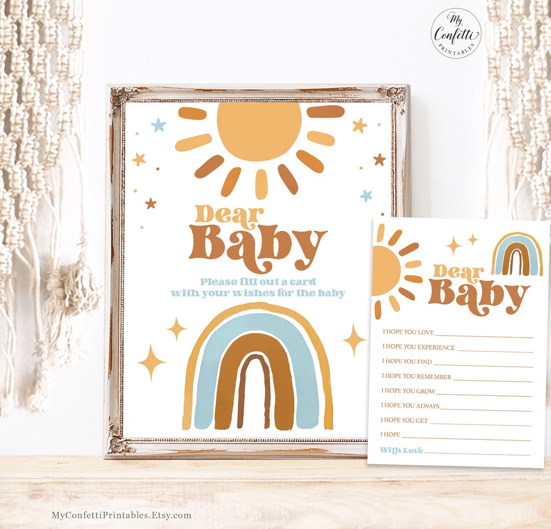Dear Baby Sign and Card, Printable Cards and Sign, Sunshine, Rainbow ...