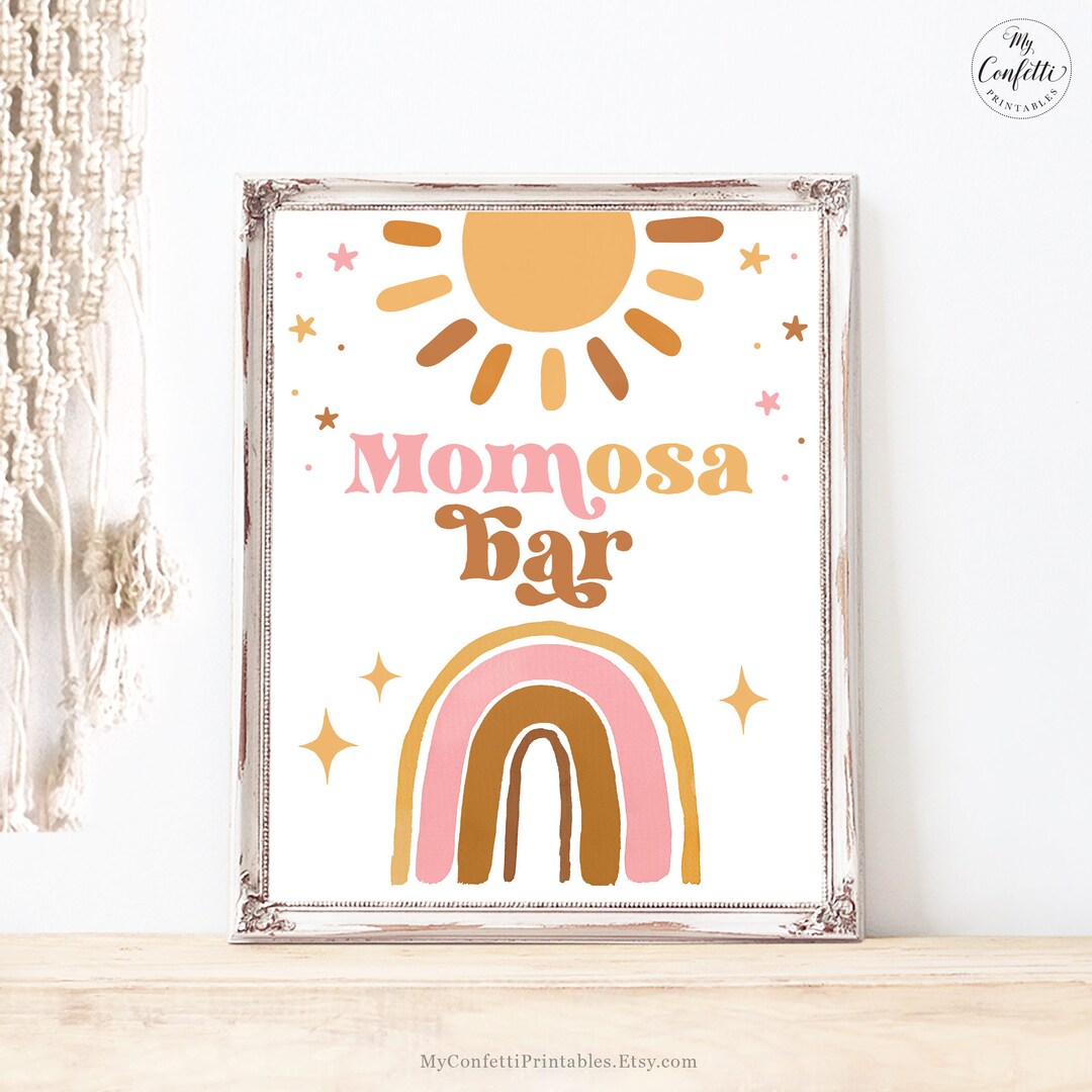 Momosa Bar Sign, Printable Mom-osa Bar Sign, Sunshine, Rainbow, Retro ...
