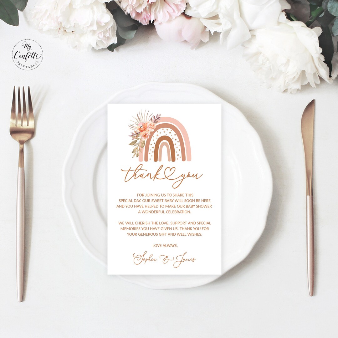 Boho Rainbow Thank You Note Card, Editable Thank You Note Cards ...