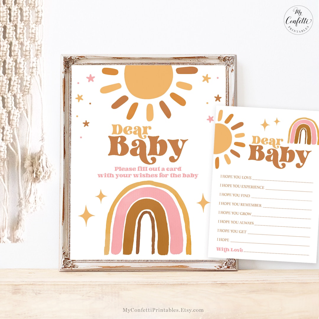 Dear Baby Sign and Card, Printable Cards and Sign, Sunshine, Rainbow ...