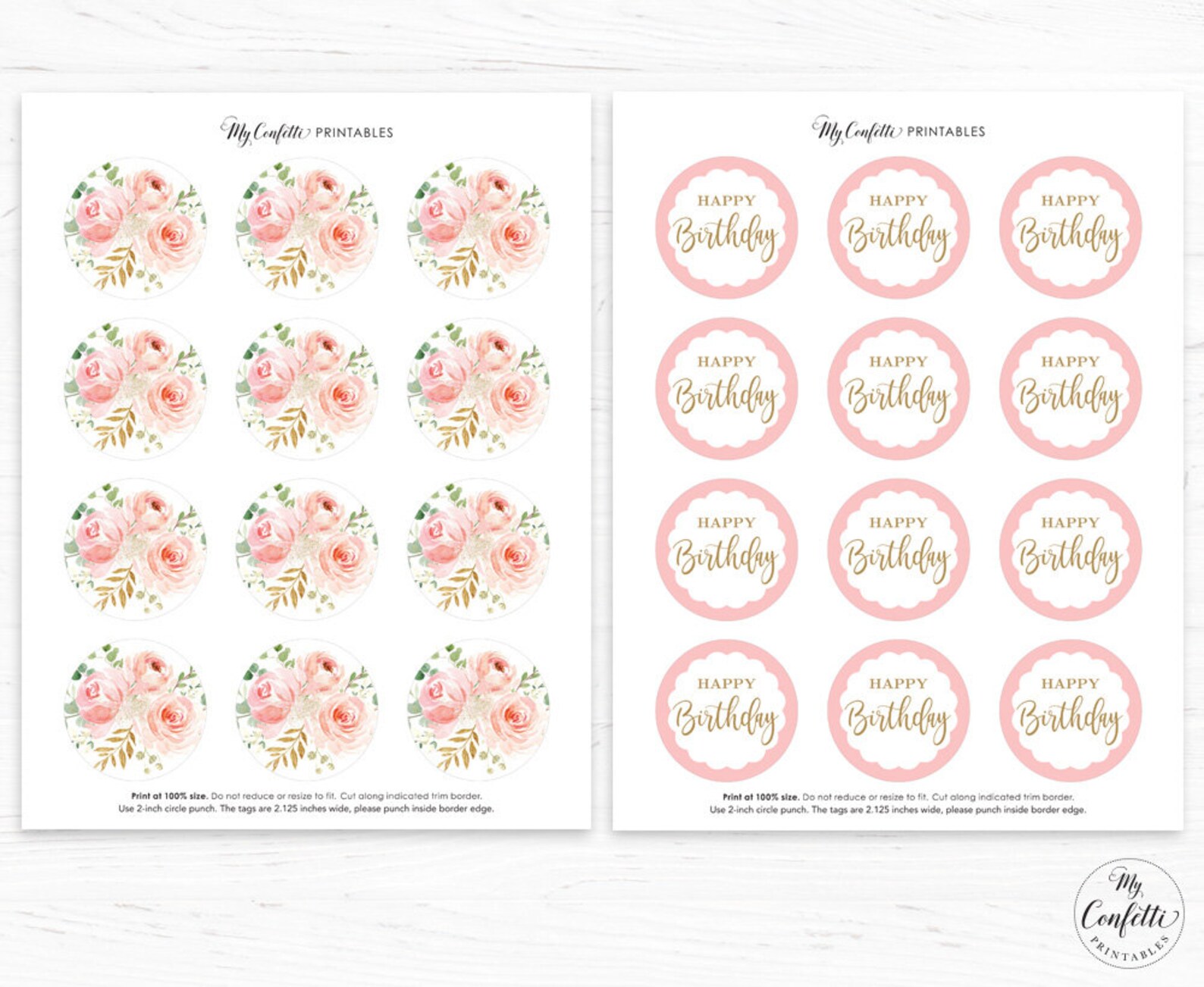 Happy Birthday Cupcake Toppers, Printable Cupcake Toppers, Blush Pink ...