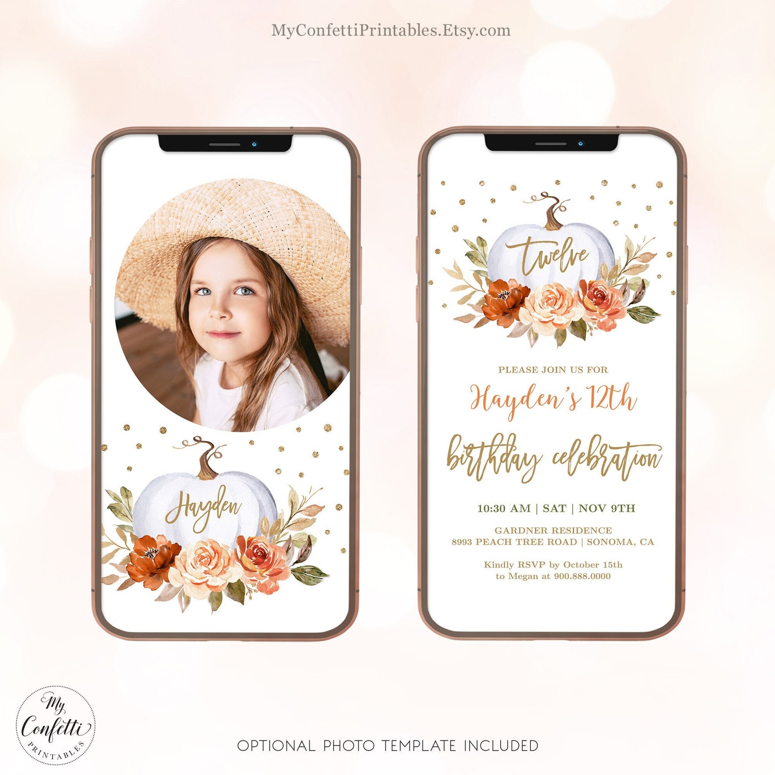 ANY AGE Editable Digital Birthday Invitation Template Fall - Etsy