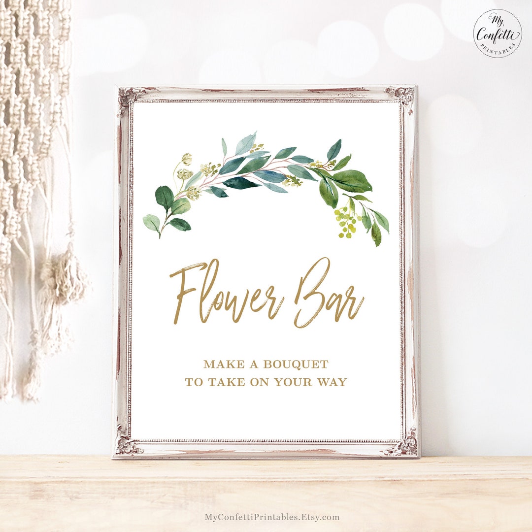 Flower Bar Sign, Printable Flower Bouquet Favors Sign, Greenery, Baby ...