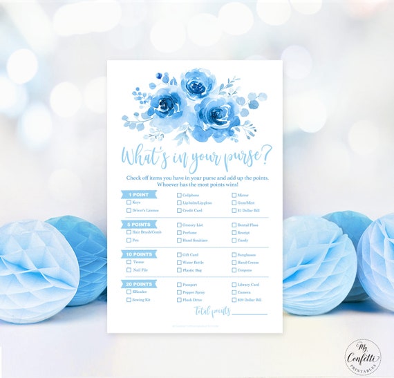 What's in Your Purse Game Baby Shower Game Blue Floral | Etsy