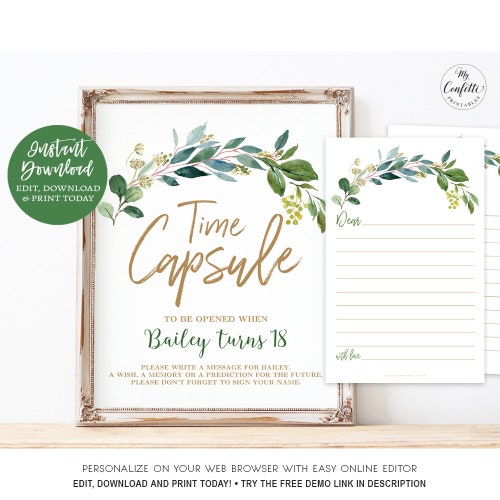 Time Capsule Template Sign and With Matching Printable - Etsy