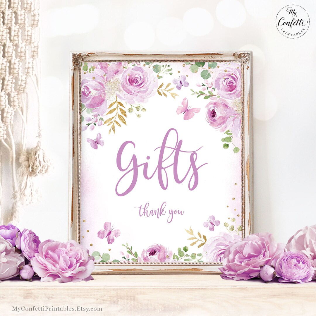 Baby Shower Gifts Sign, Printable Baby Shower Gifts Sign, Lavender ...