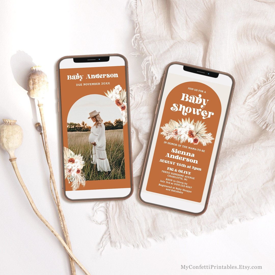Boho Digital Baby Shower Invitation Template, Editable, Textable, Phone ...