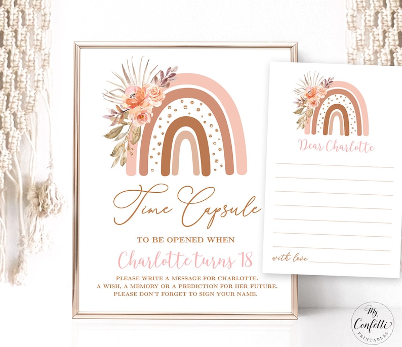 Time Capsule Sign and Message Cards, Editable Girl Birthday Time ...
