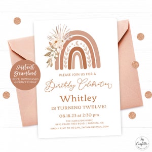 ANY AGE Boho Rainbow Birthday Invitation, Printable Birthday Invitation ...
