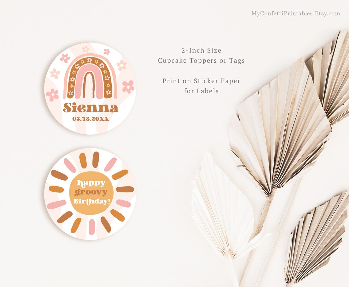 Editable Birthday Cupcake Topper Template Rainbow Sun - Etsy