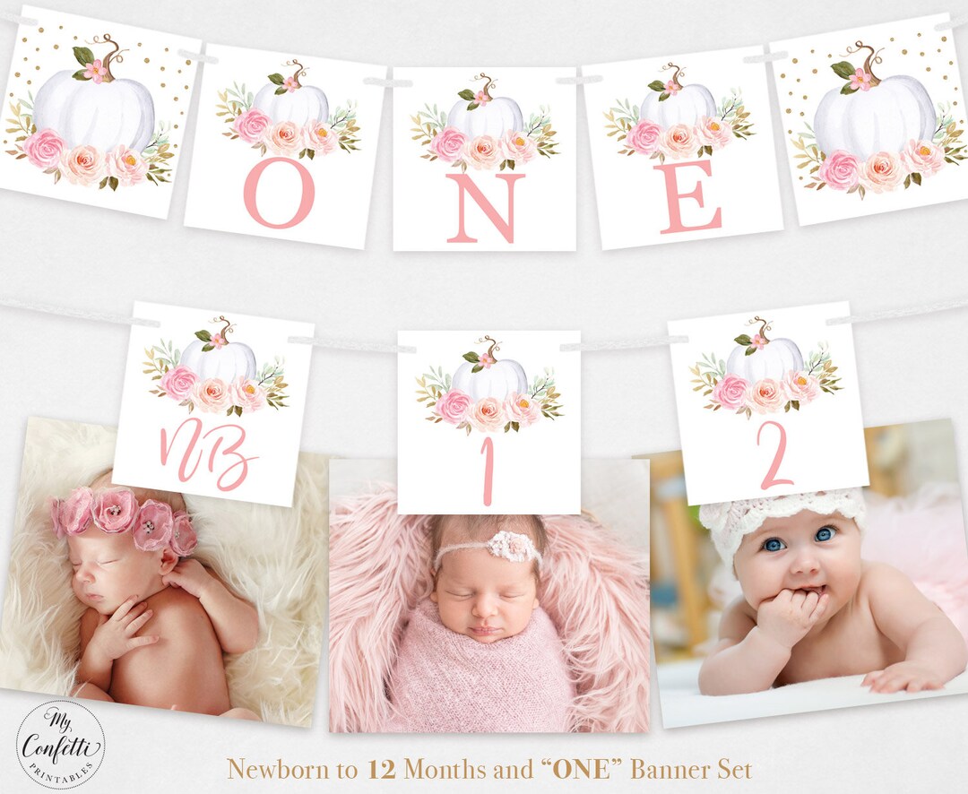 Pumpkin First Birthday Milestone Banner Set, Newborn to 12 Months ...