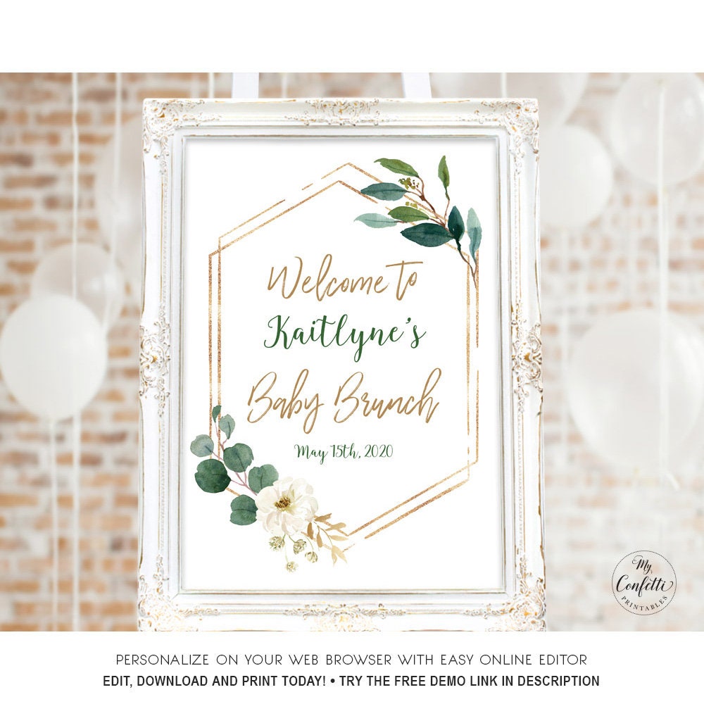 Modern Greenery Baby Brunch Welcome Sign Printable Large | Etsy