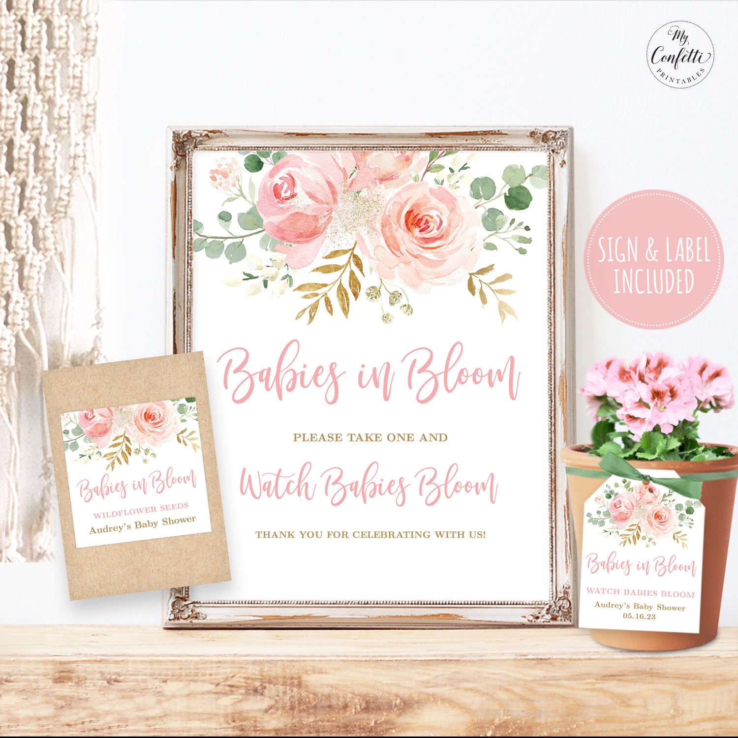 TWINS, Babies in Bloom Sign, Favor Label or Tag Set, Printable Favor ...