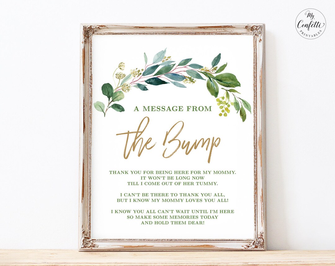 A Message From the Bump Sign, Greenery Baby Shower Sign, Message From ...